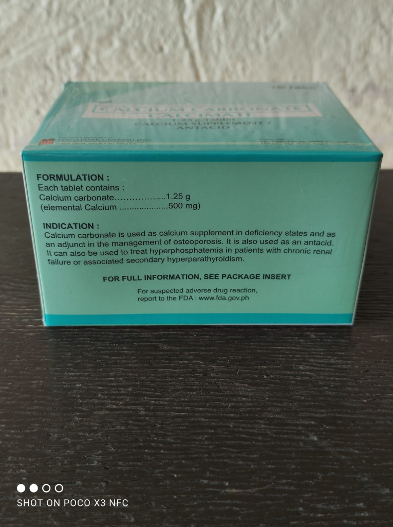 CALCIUM CARBONATE (Calcimate) 1.25g TABLET – MCGI Free Store